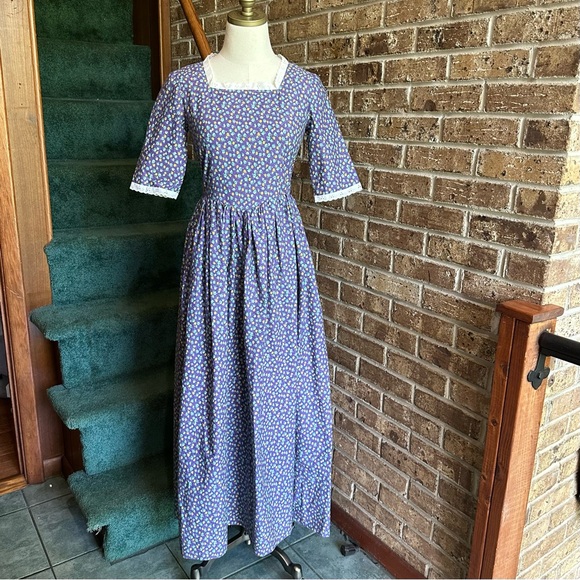 Dresses | Vtg 8s Retro Purple Cottagecore Floral Midi Maxi Lace Trim ...